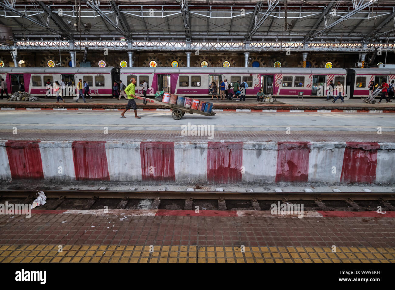 A view across railway platforms at Chhatrapati Shivaji Maharaj Terminus ...
