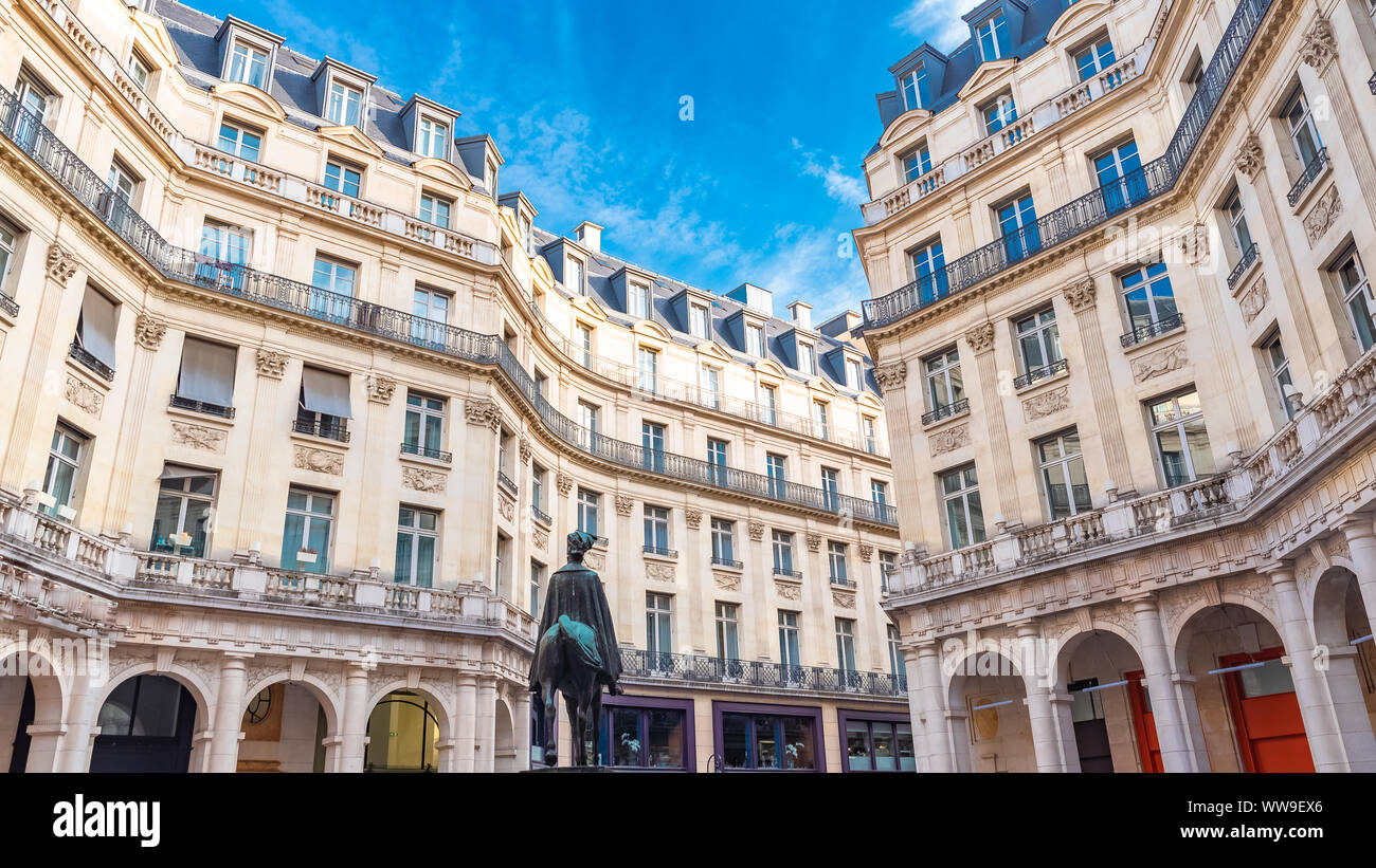 Paris, ancient buildings, typical narrow facades in the center, place ...