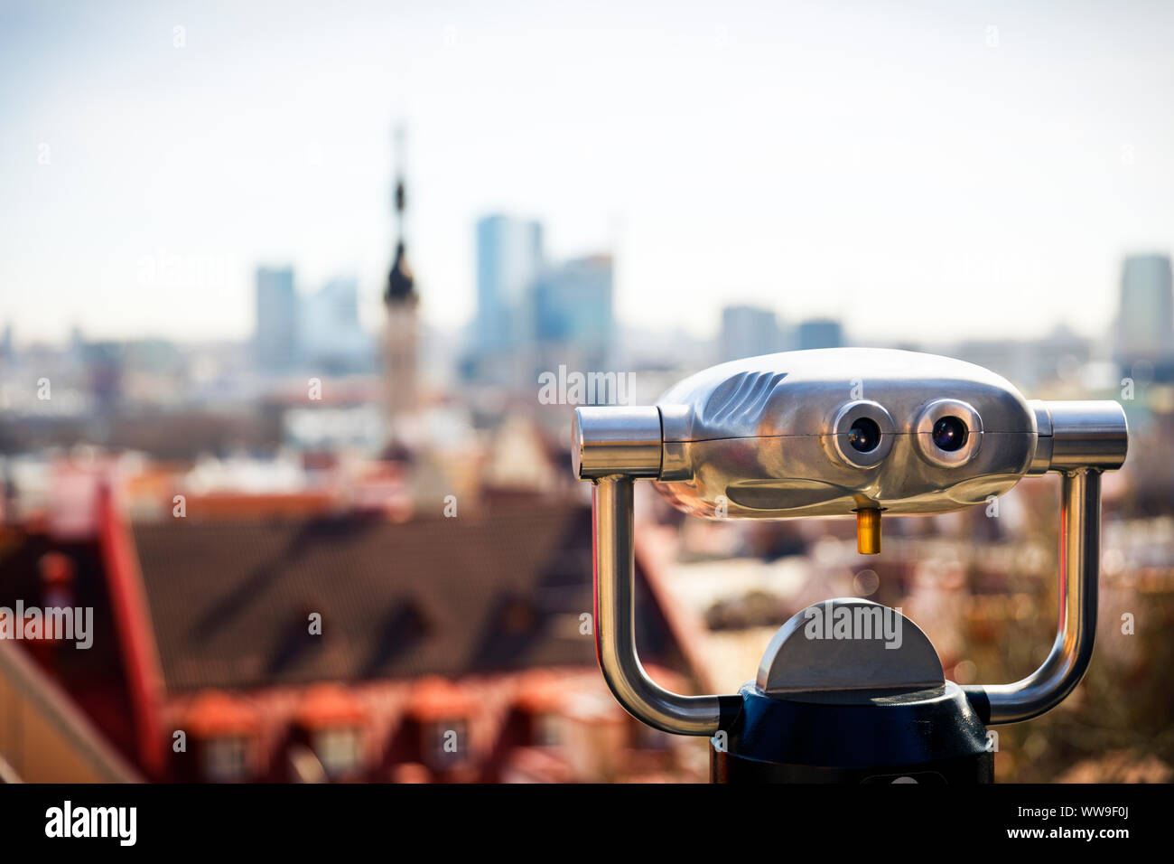 Viewing machine at viewing platform in the old town of Tallinn, Estonia ...