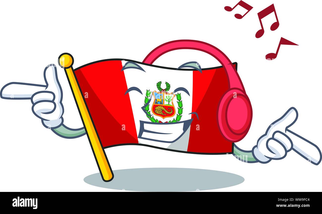 Listening music peru cartoon flag attached to wall mascot Stock Vector ...