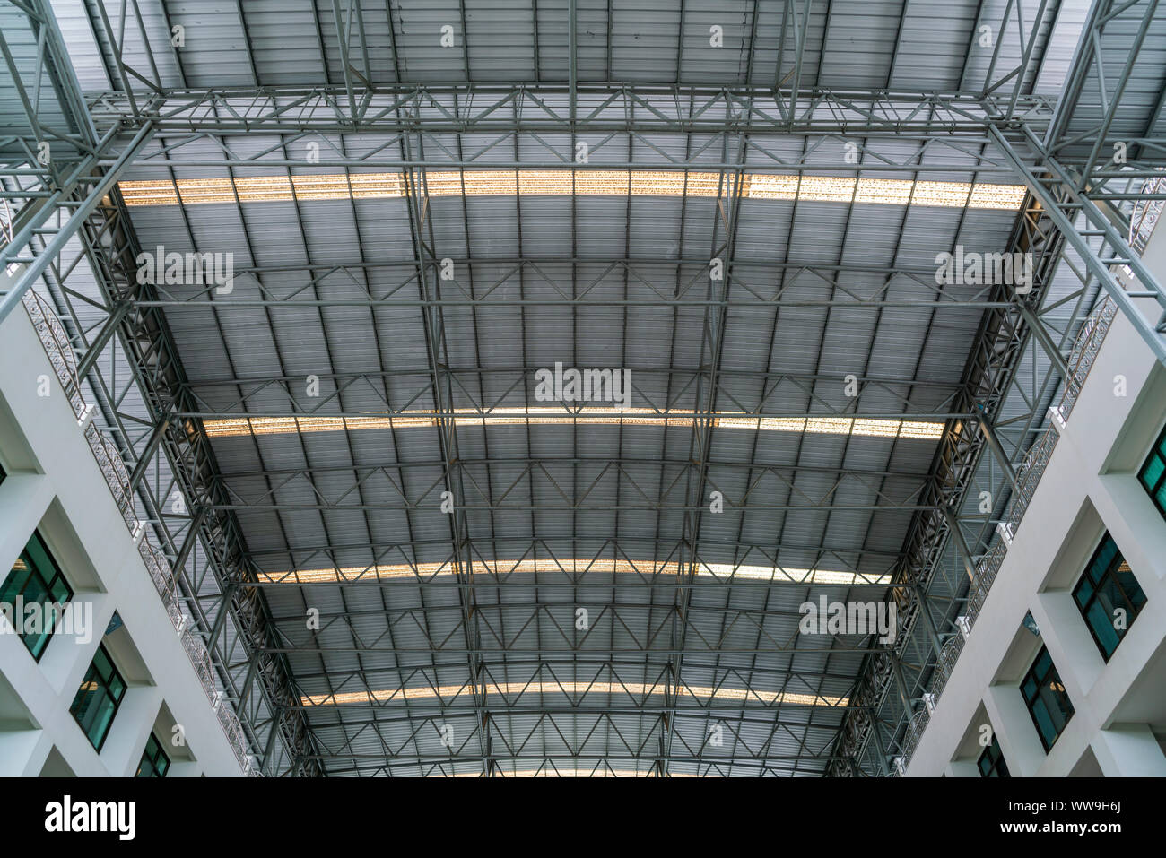 Steel roof structure under the roof of the industrial building Stock ...