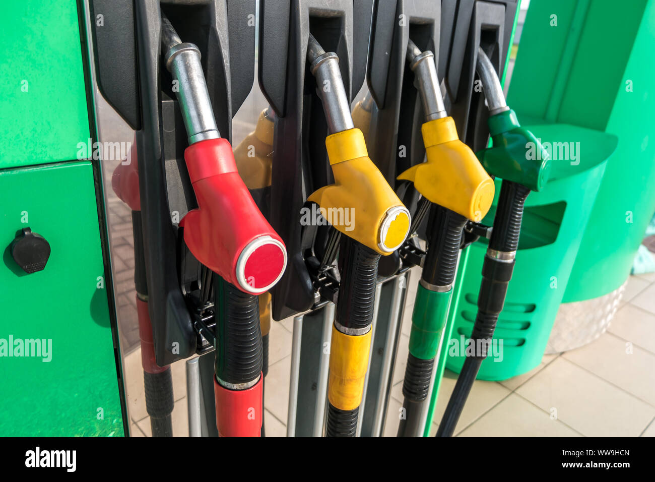 Gas and petrol station. Guns for refueling at a gas station. Detail of ...