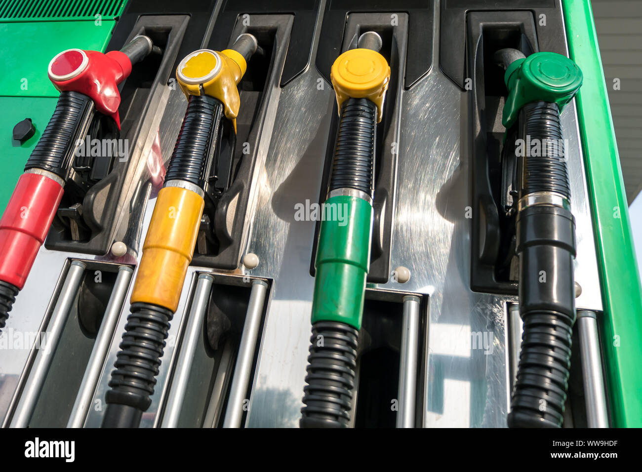 Gas and petrol station. Guns for refueling at a gas station. Detail of ...