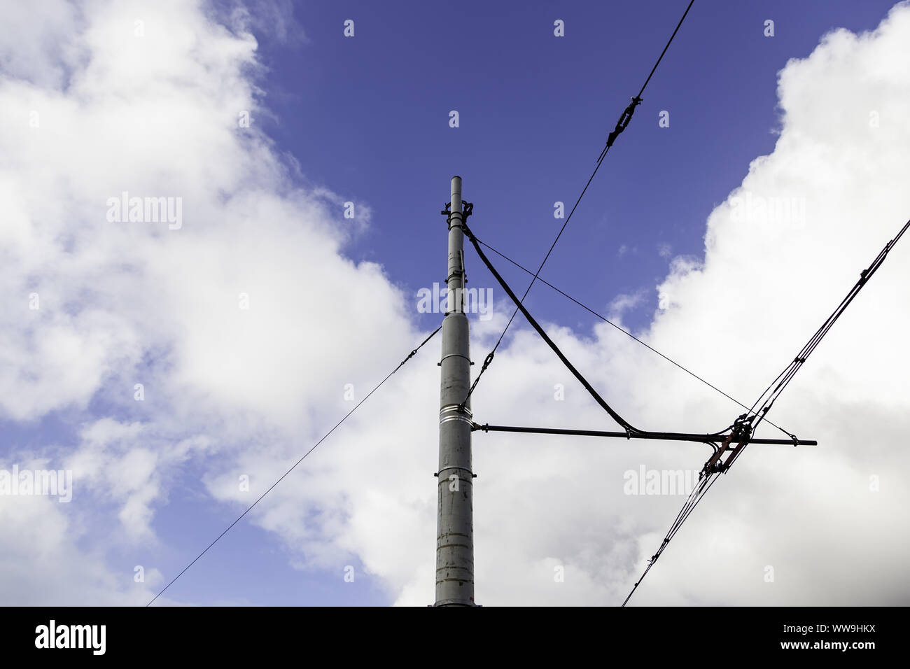 Tram cables in Amsterdam, electricity detail, public transport in ...