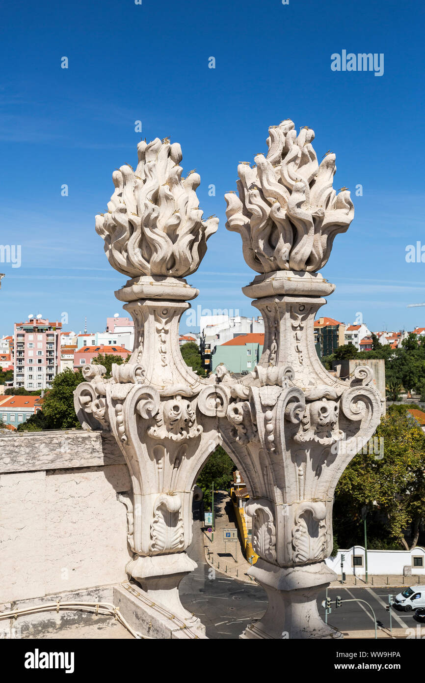 Detail of the pinnacles on the facade of the late Baroque and Neo ...