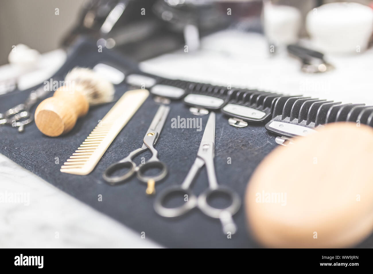 Close up of vintage tools of barber shop Stock Photo - Alamy