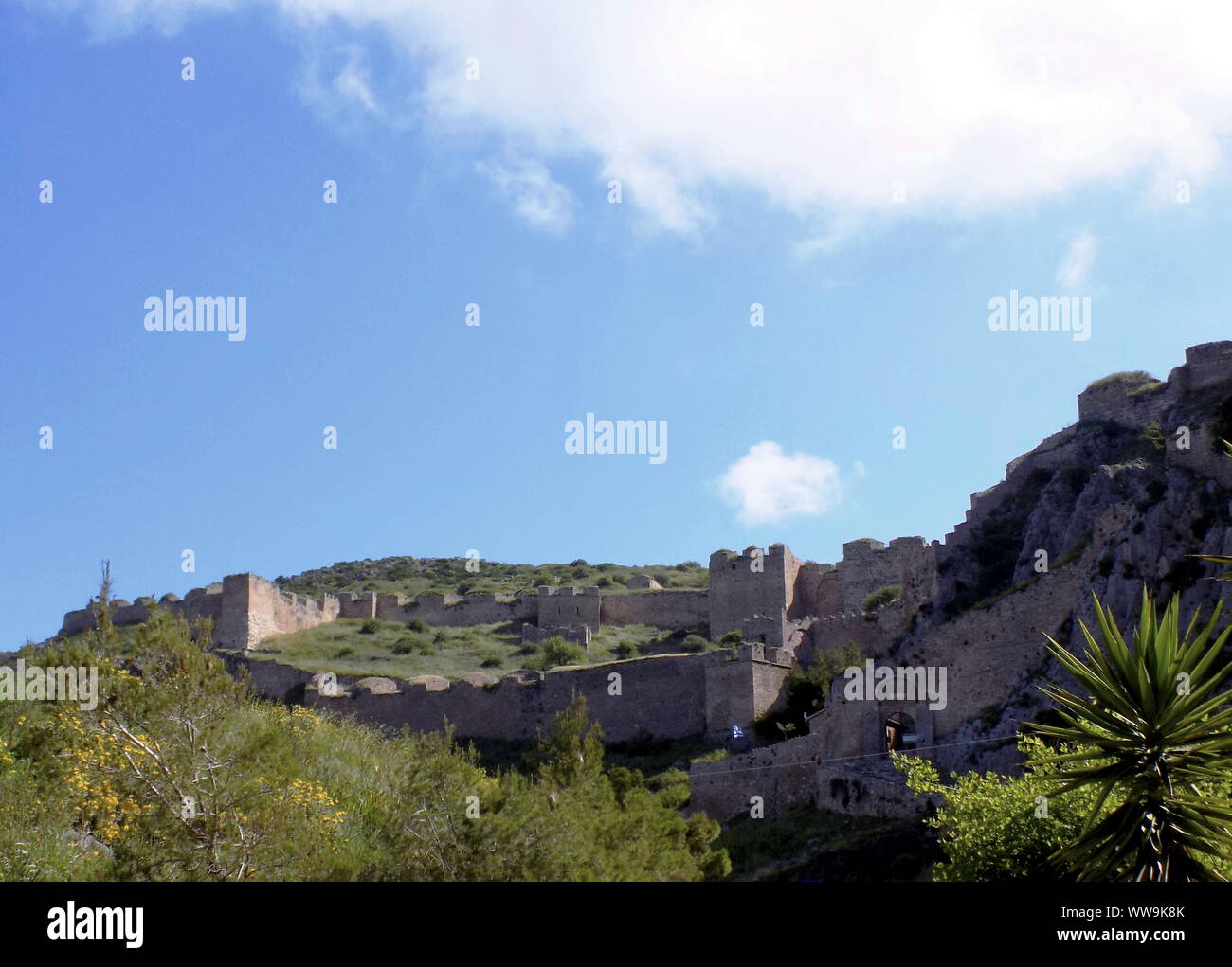 castle, medieval, walls, Akrokorinthos, Korinthos, Greece Stock Photo ...
