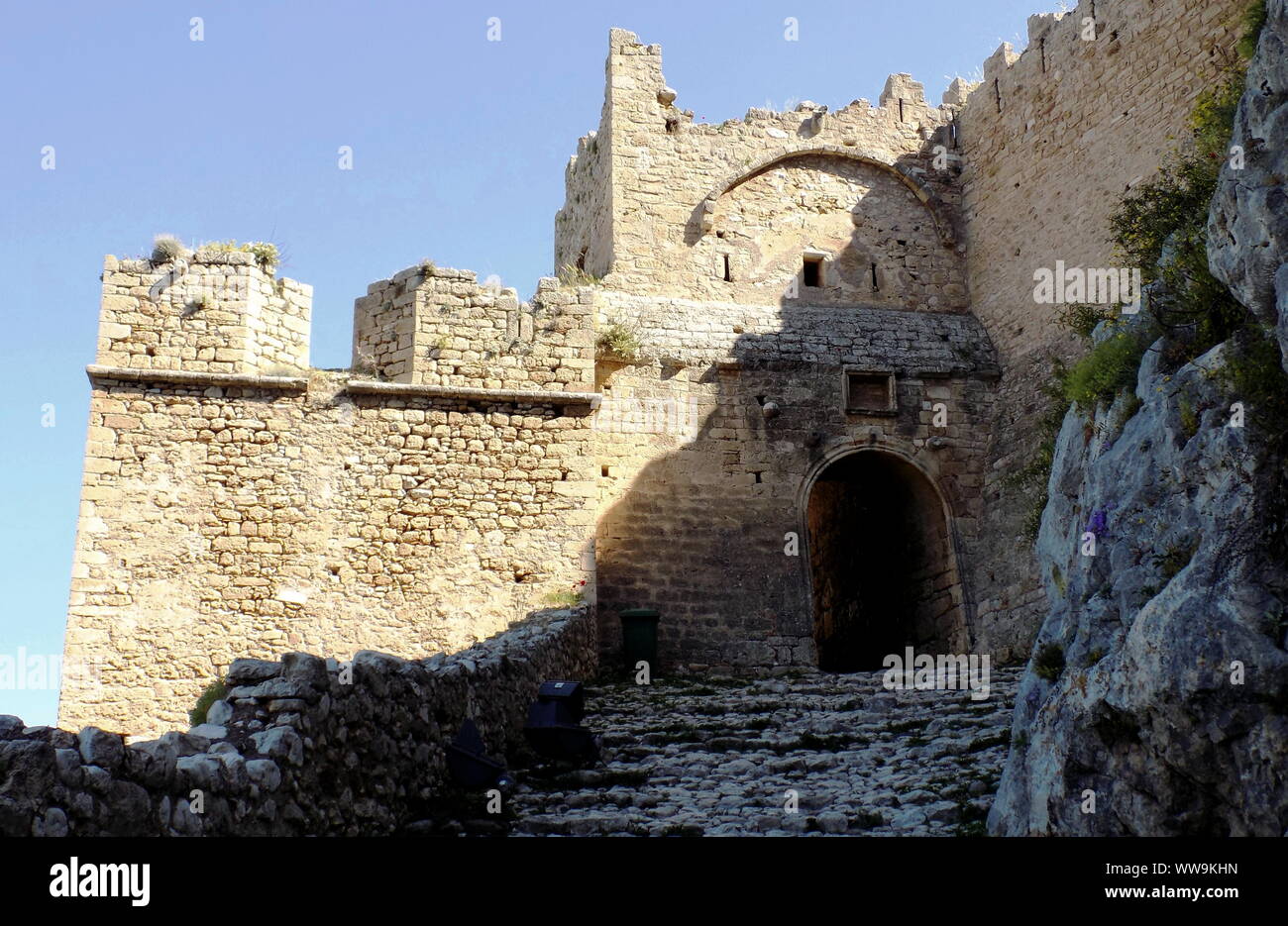 castle, medieval, walls, Akrokorinthos, Korinthos, Greece Stock Photo ...
