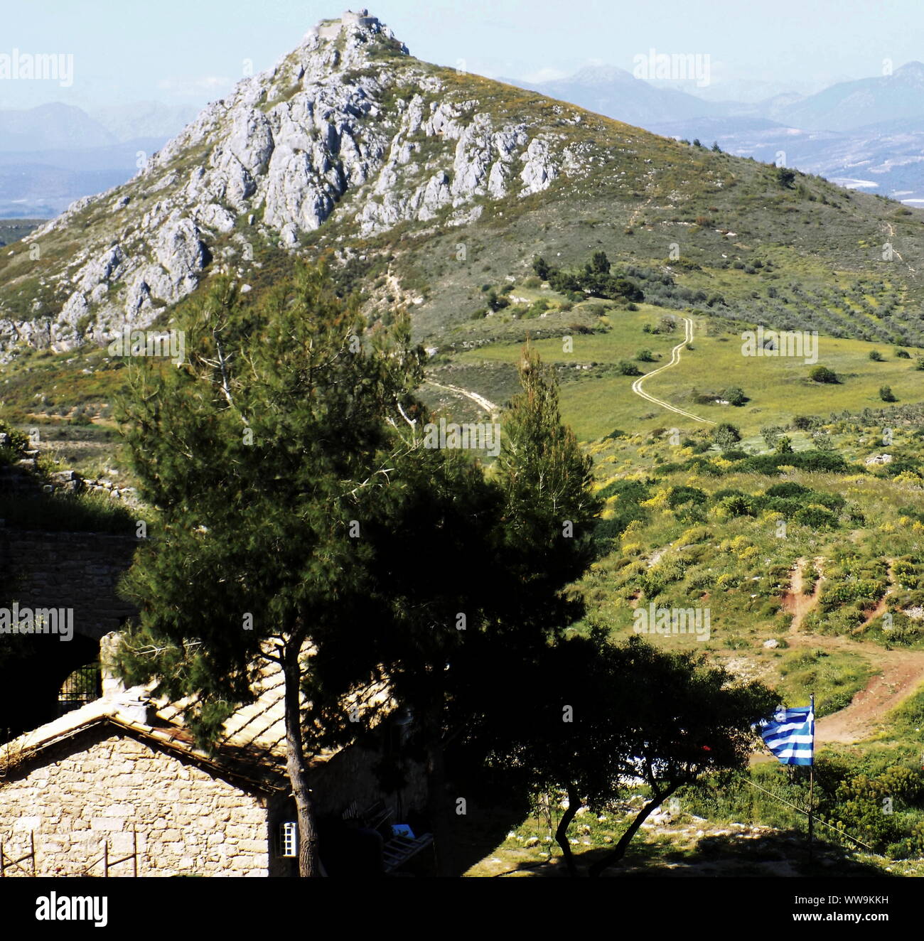 castle, medieval, walls, Akrokorinthos, Korinthos, Greece Stock Photo ...