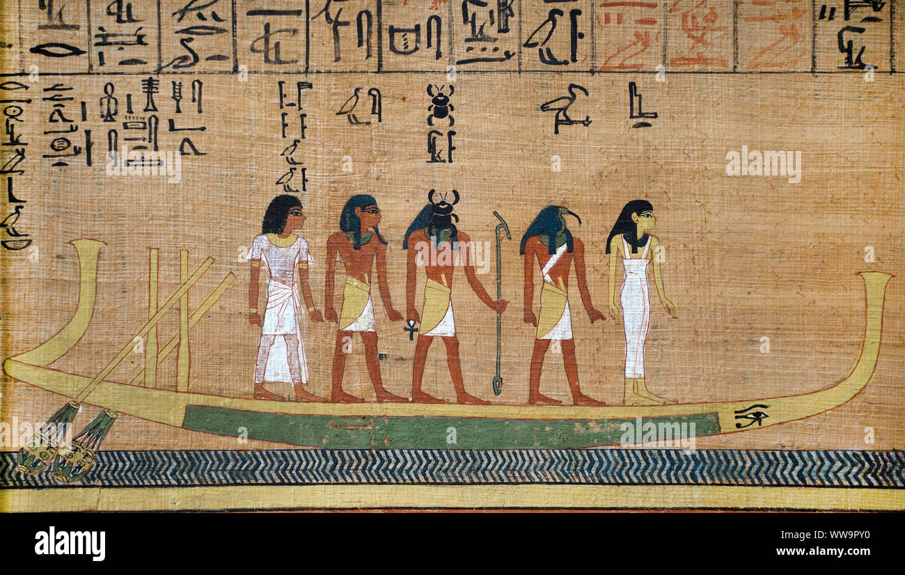 Various deities on the sacred barque in a papyrus Stock Photo - Alamy