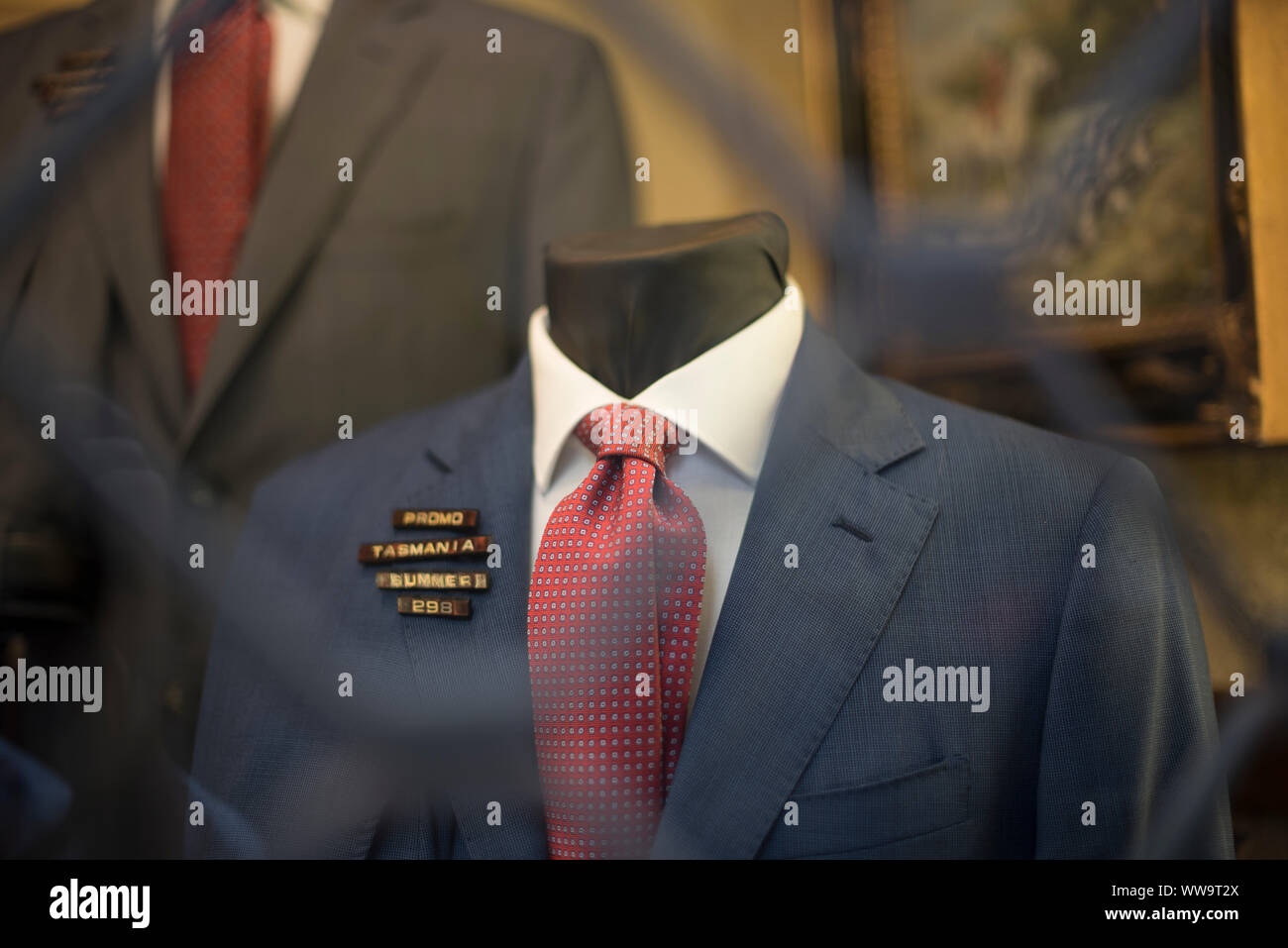 Rome, Italy - July 6, 2018: A blue summer-weight suit is for sale ...