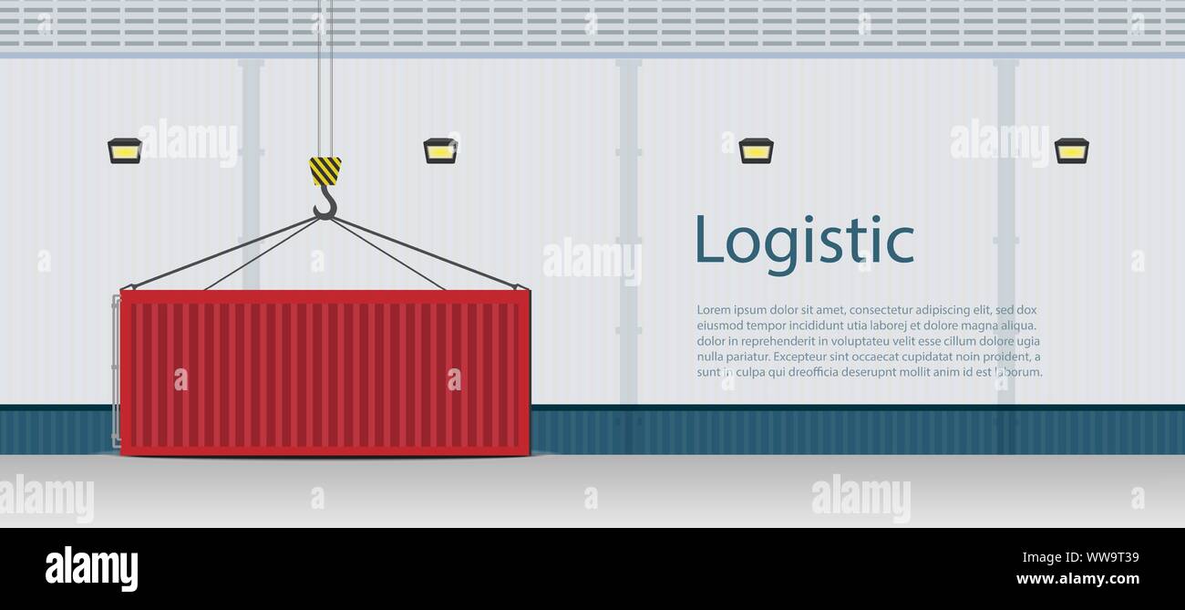 Warehouse exterior banner with container flat design vector ...