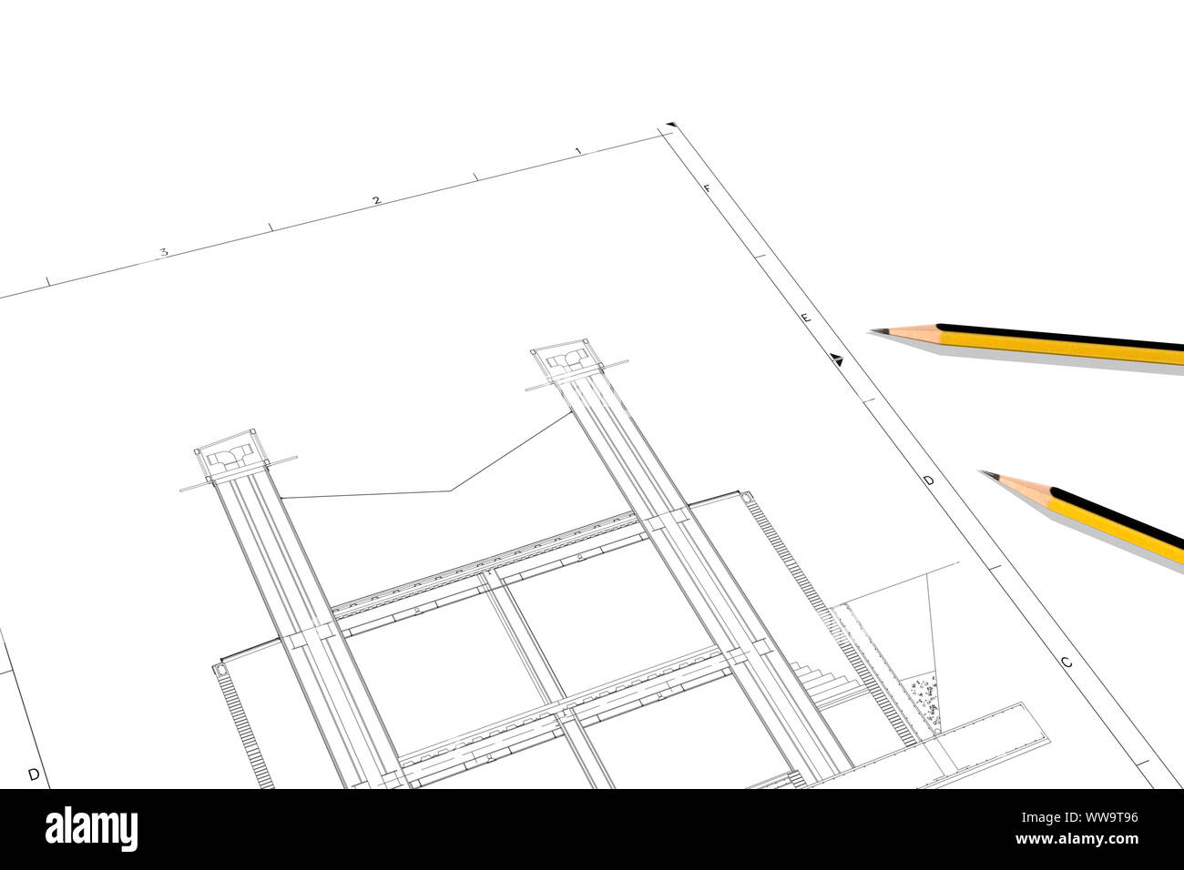 A Part plan of architectural project on the white background Stock ...
