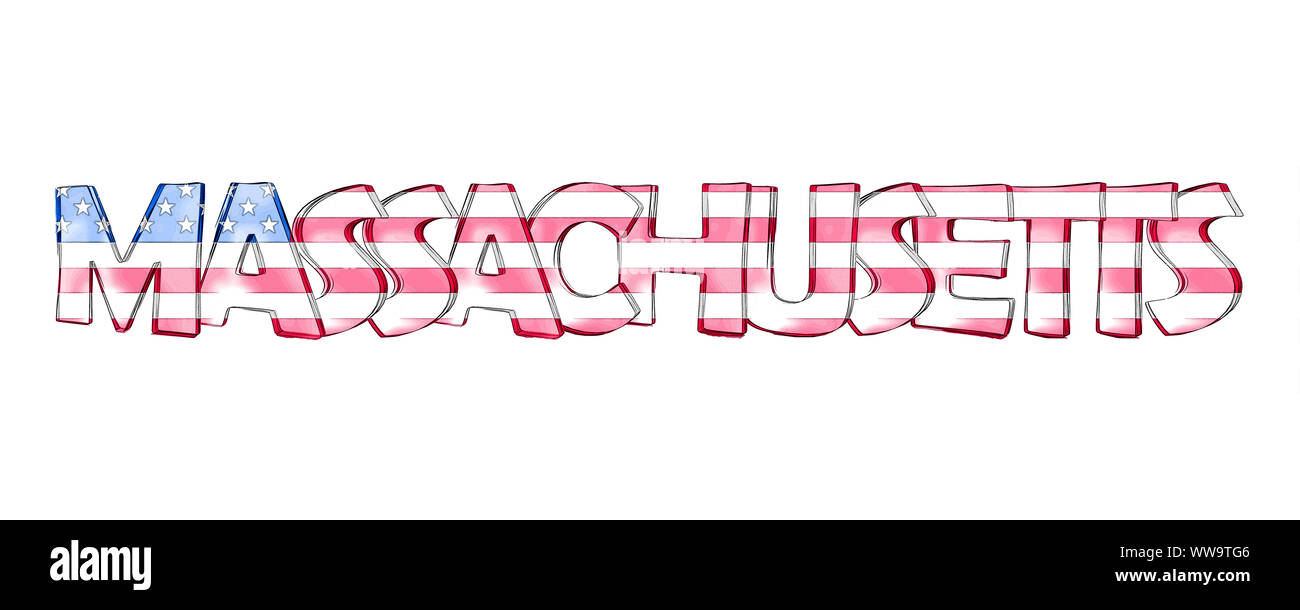 Massachusetts. Isolated USA state names with white background Stock ...