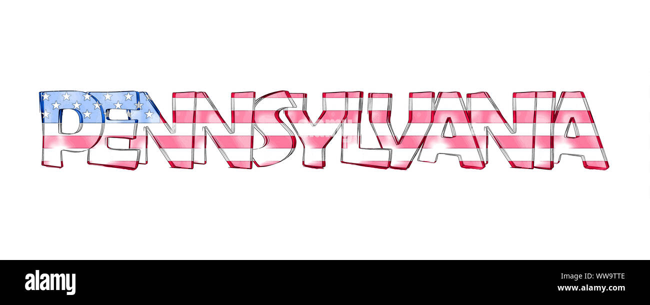 Pennsylvania. Isolated USA state names with white background Stock ...