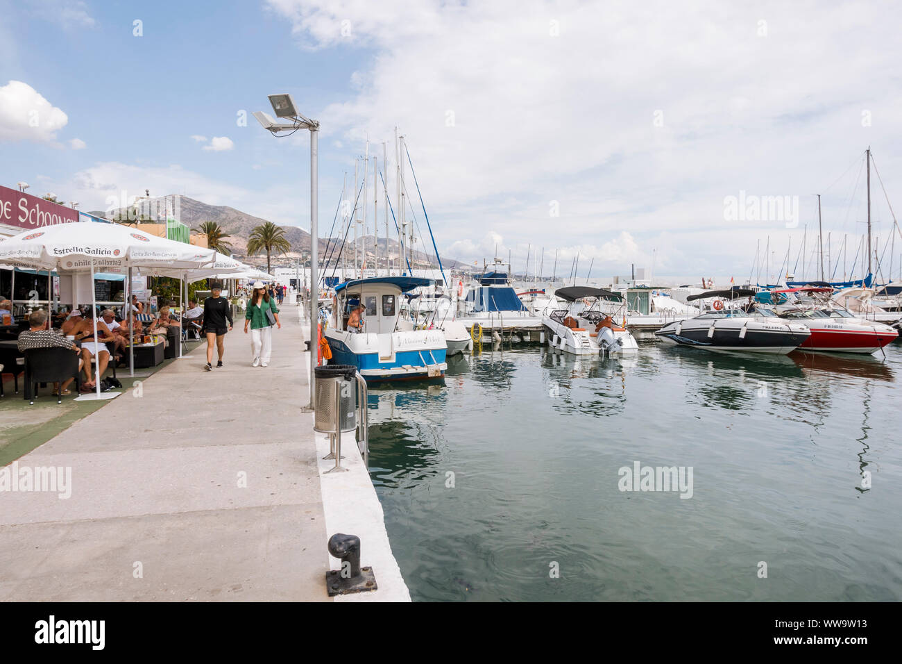 Promenade in Port of Fuengirola, port and leisure marina, Andalusia ...