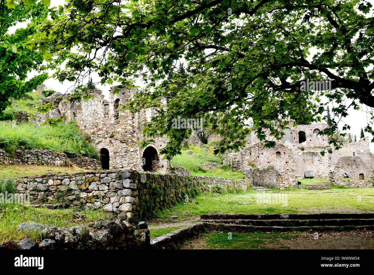 castle, mistras, medieval, town, Byzantine, house, church, monastery ...