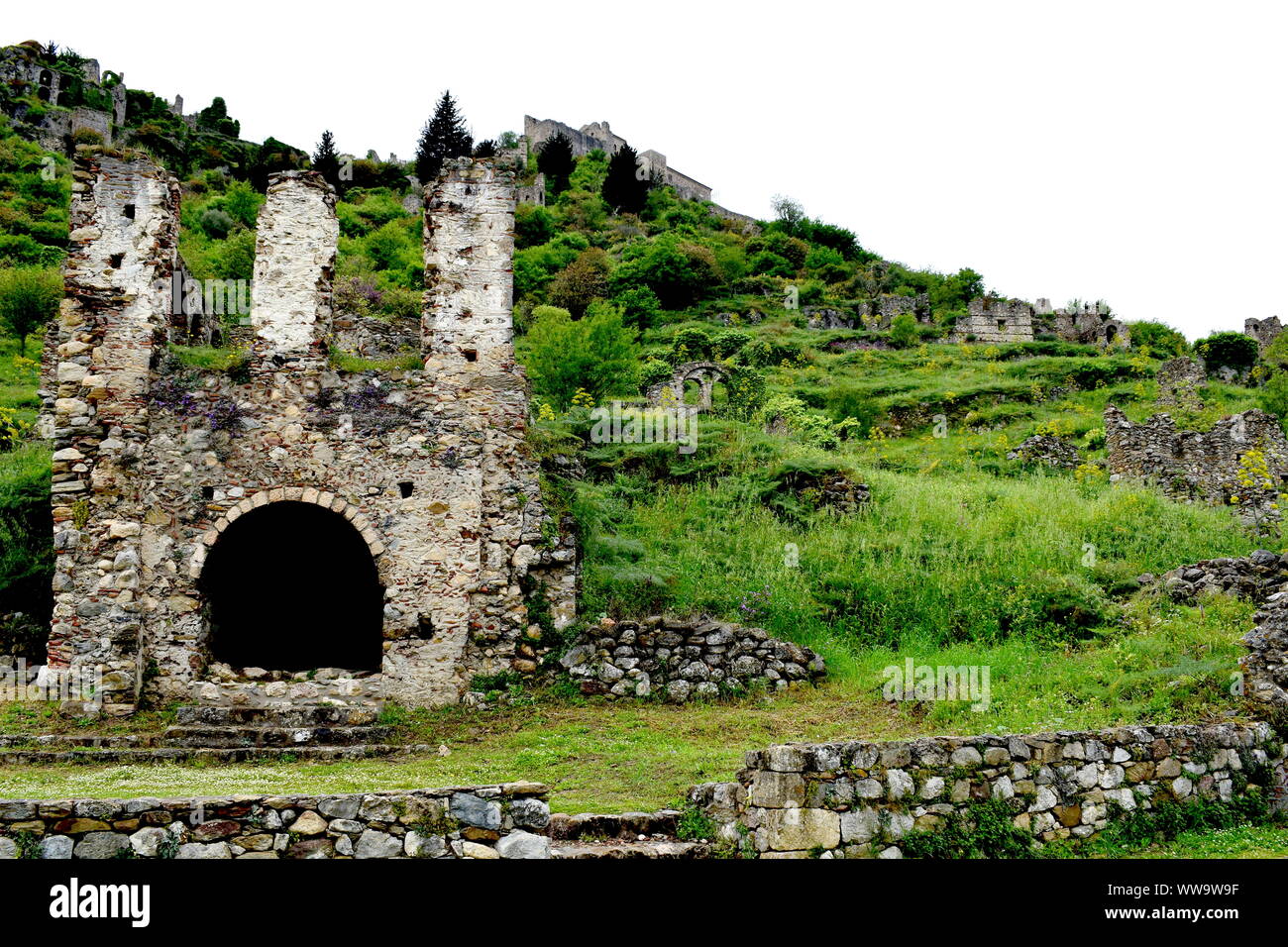 castle, mistras, medieval, town, Byzantine, house, church, monastery ...