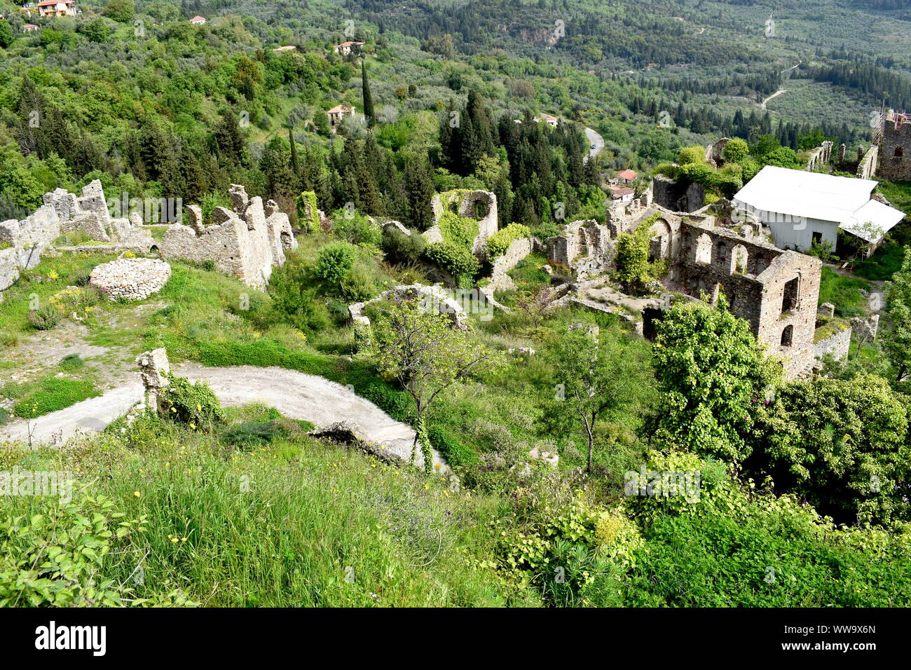 castle, mistras, medieval, town, Byzantine, house, church, monastery ...