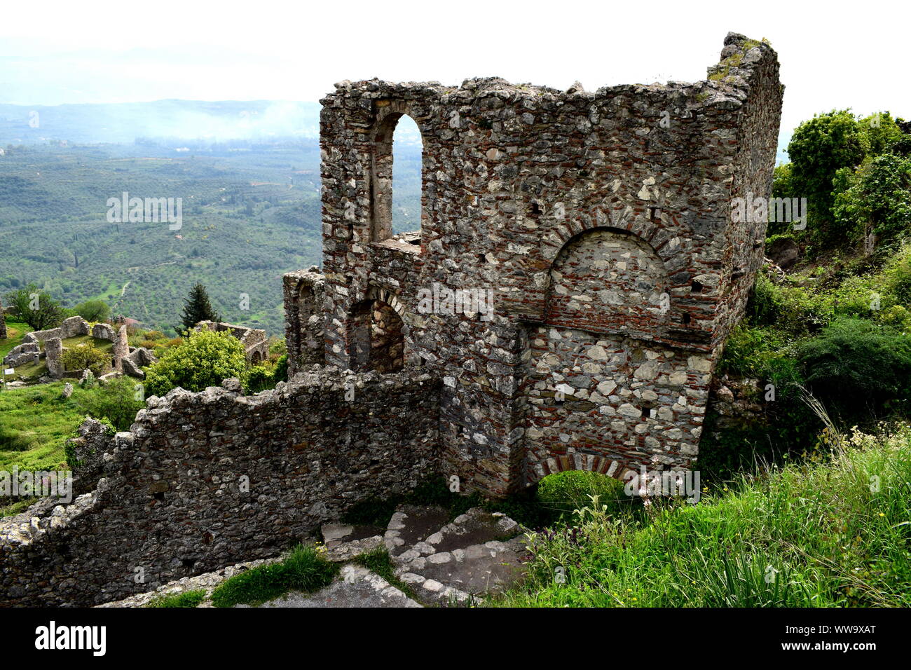 castle, mistras, medieval, town, Byzantine, house, church, monastery ...