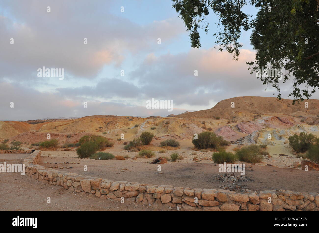Desert landscape at sunrise. Hiking desert part of Israel National ...