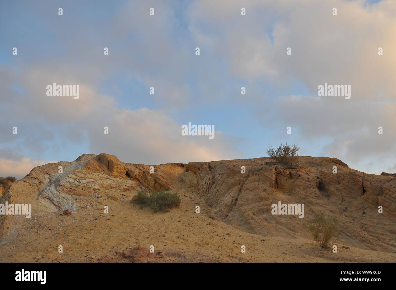 Desert landscape at sunrise. Hiking desert part of Israel National ...
