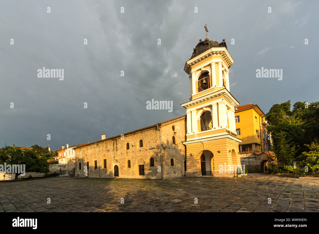 PLOVDIV, BULGARIA - JULY 4, 2018: Sunset view of The Virgin Mary ...