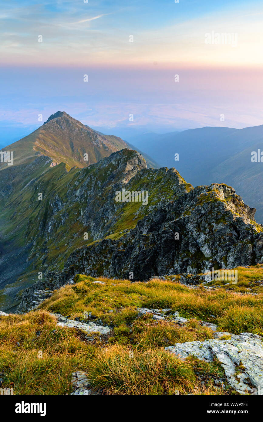 The peak of the mountain on a clear September morning. Fagaras ...