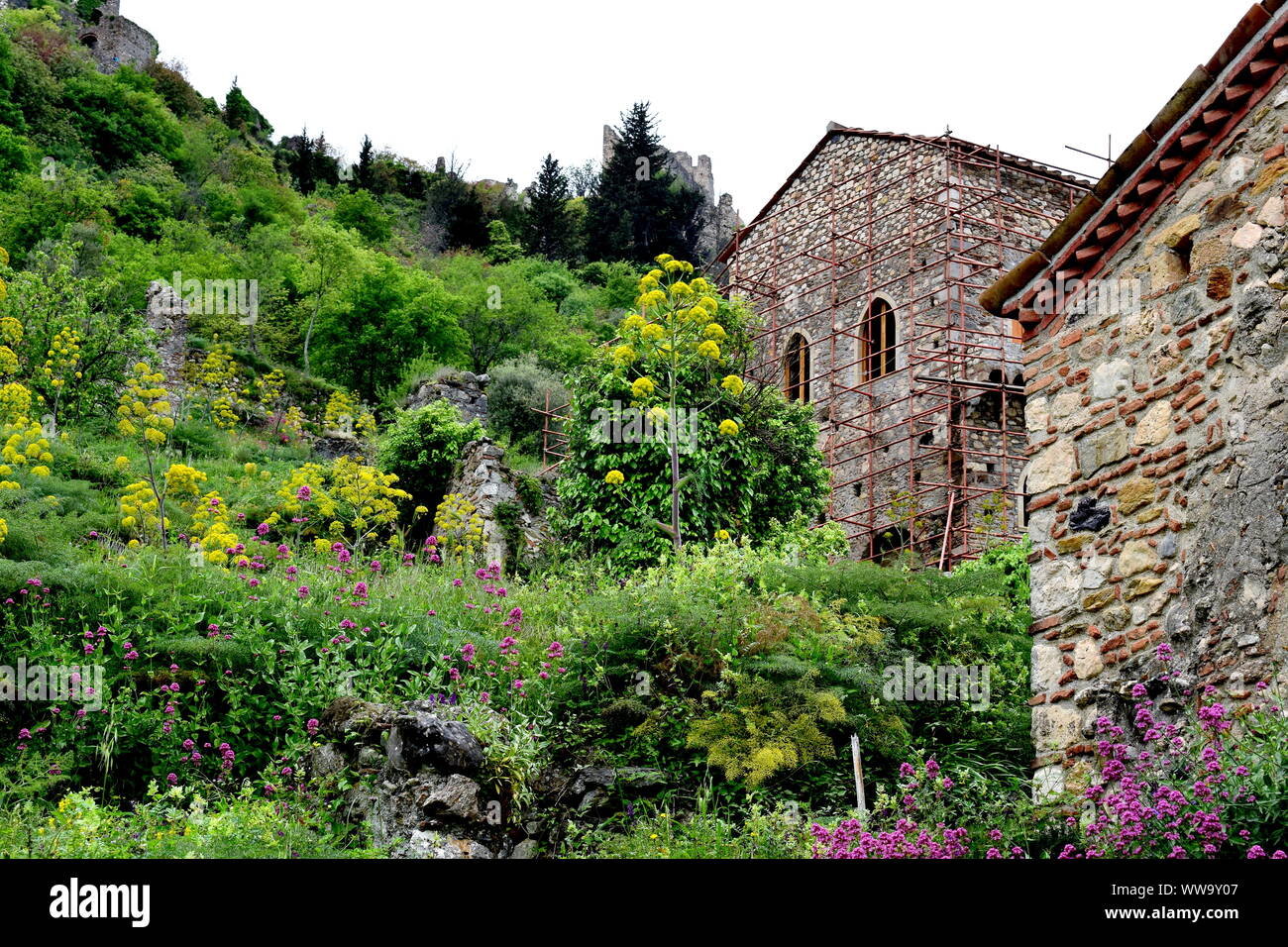 castle, mistras, medieval, town, Byzantine, house, church, monastery ...