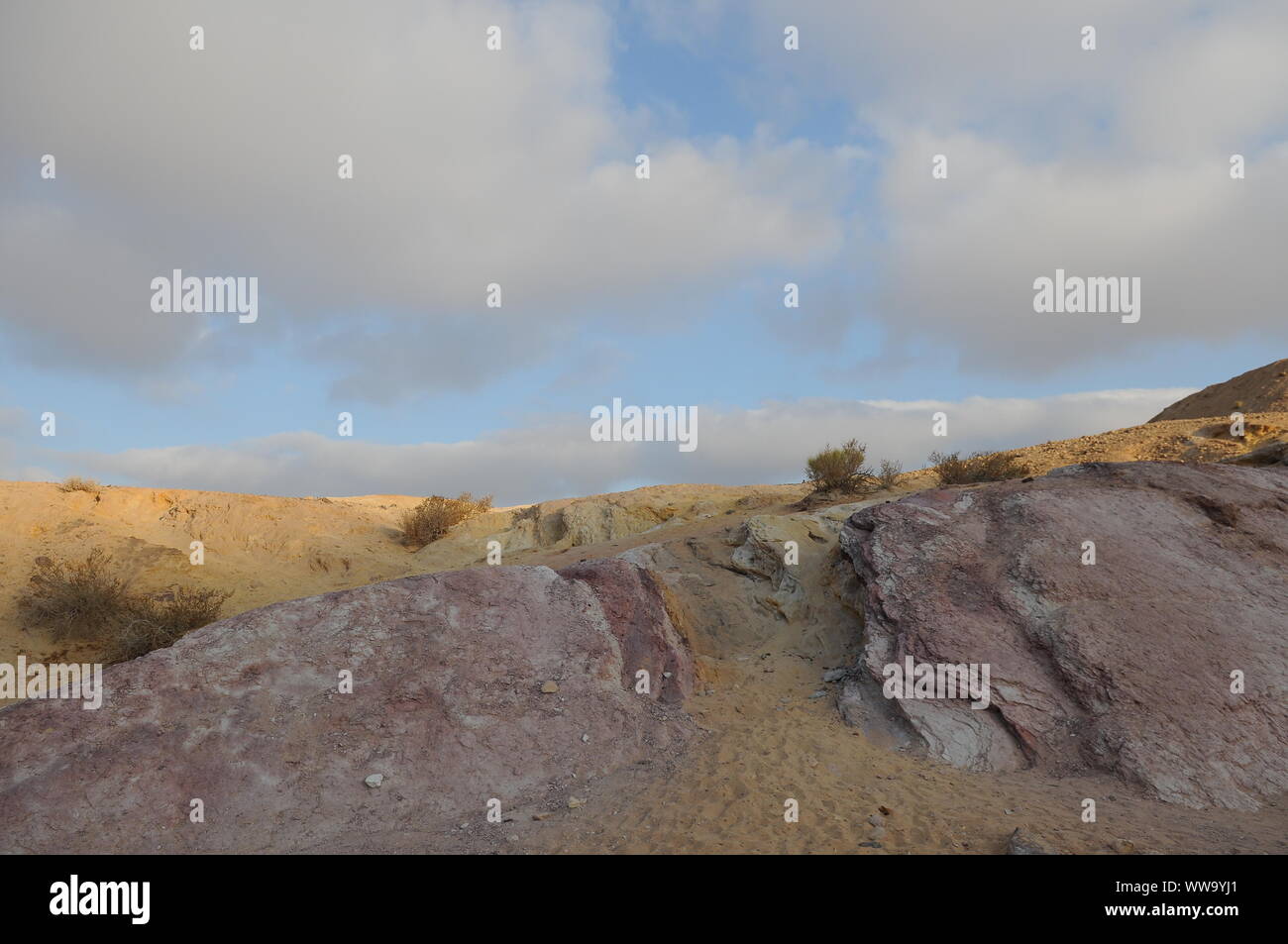 Desert landscape at sunrise. Hiking desert part of Israel National ...