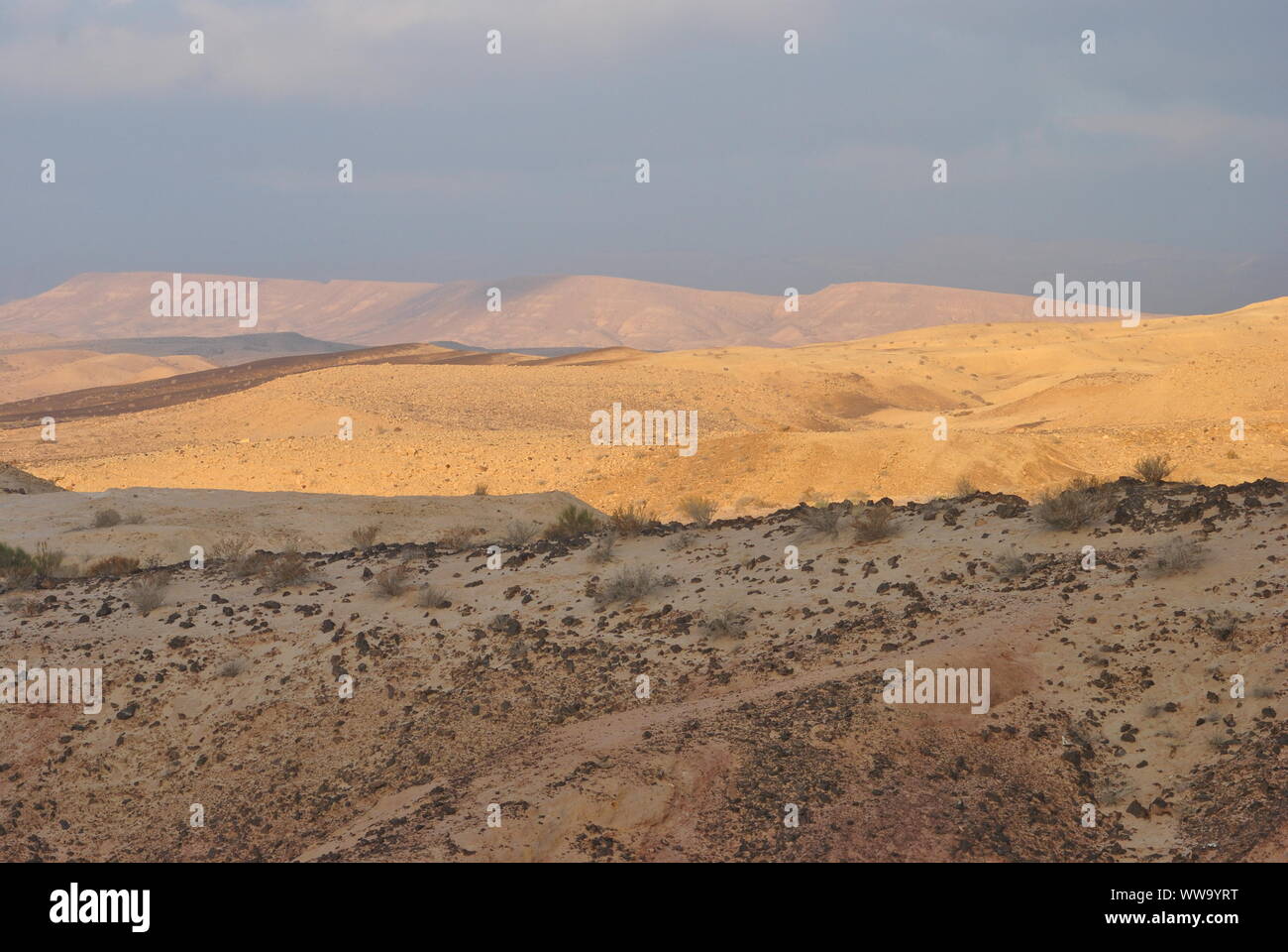 Desert landscape at sunrise. Hiking desert part of Israel National ...
