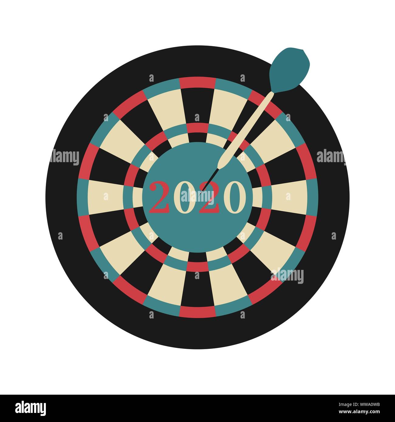 Vector illustration. 2020 target in the middle, dart hit the target ...