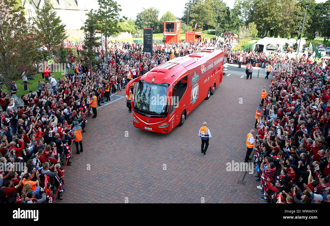 The Liverpool team coach arrives ahead of the Premier League match at ...
