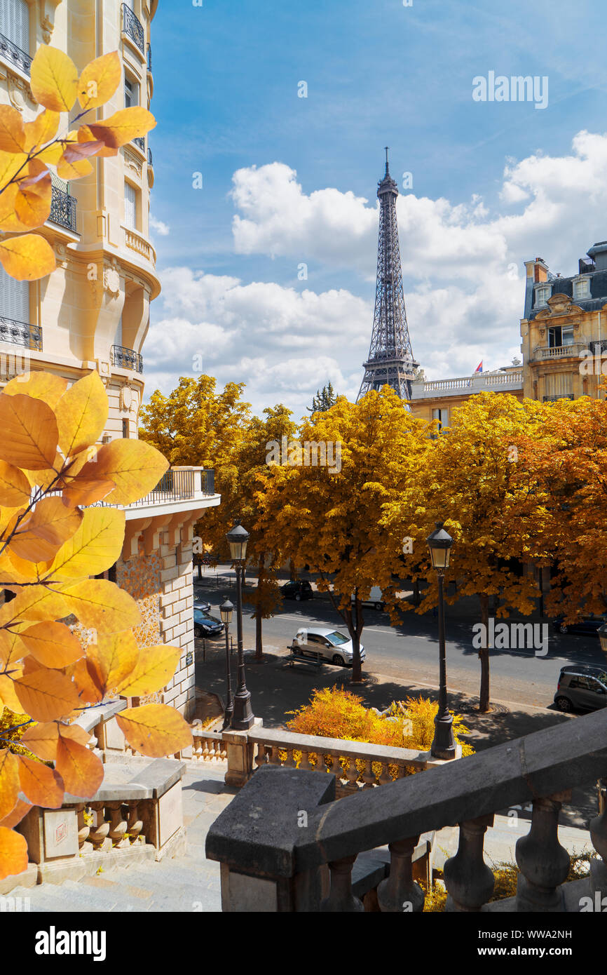 famous Eiffel Tower landmark and Paris fall street, Paris France Stock ...