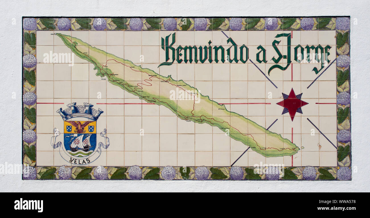Welcome to Sao Jorge sign in Velas, Azores Islands, Portugal Stock ...