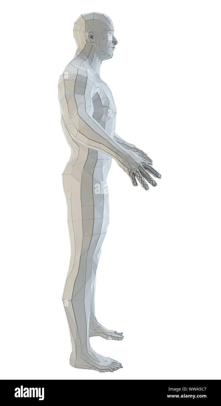 Abstract muscular robot or bodybuilder of white color with cracks in ...