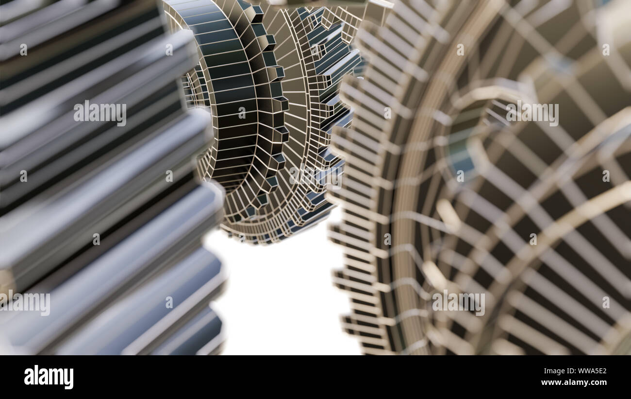 Futuristic gear mechanism, on white background. 3D illustration Stock ...