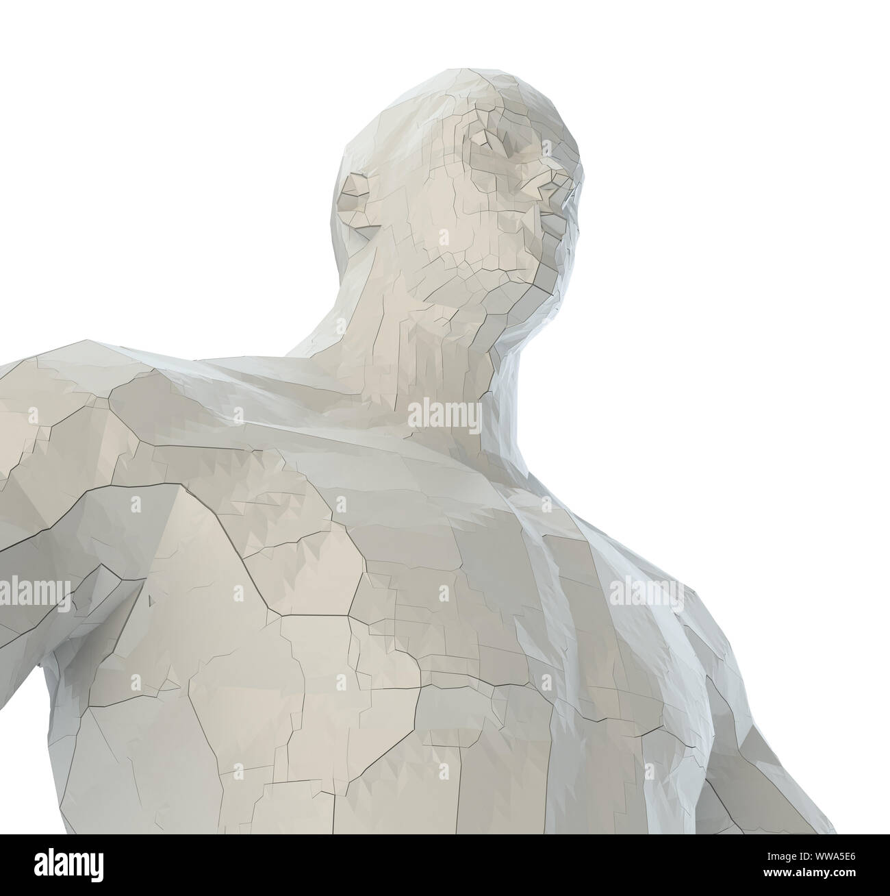 Abstract muscular robot or bodybuilder of white color with cracks in ...