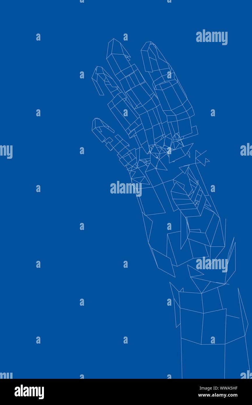 Outline human hand vector. Wire-frame style. The layers of visible and ...