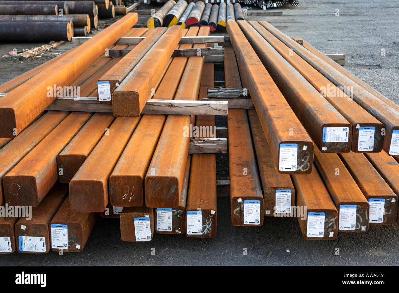 Square profile iron in a warehouse Stock Photo - Alamy