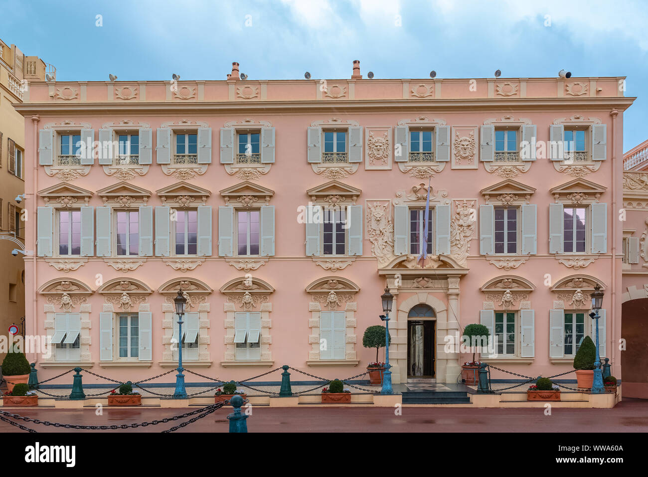 Nice, France, colorful facade, with typical windows and shutters, in a ...