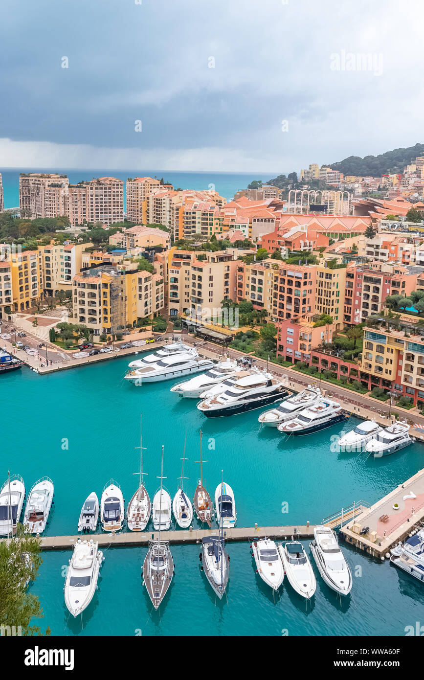 Monaco, bay of Monte Carlo with the marina, luxury buildings and the ...