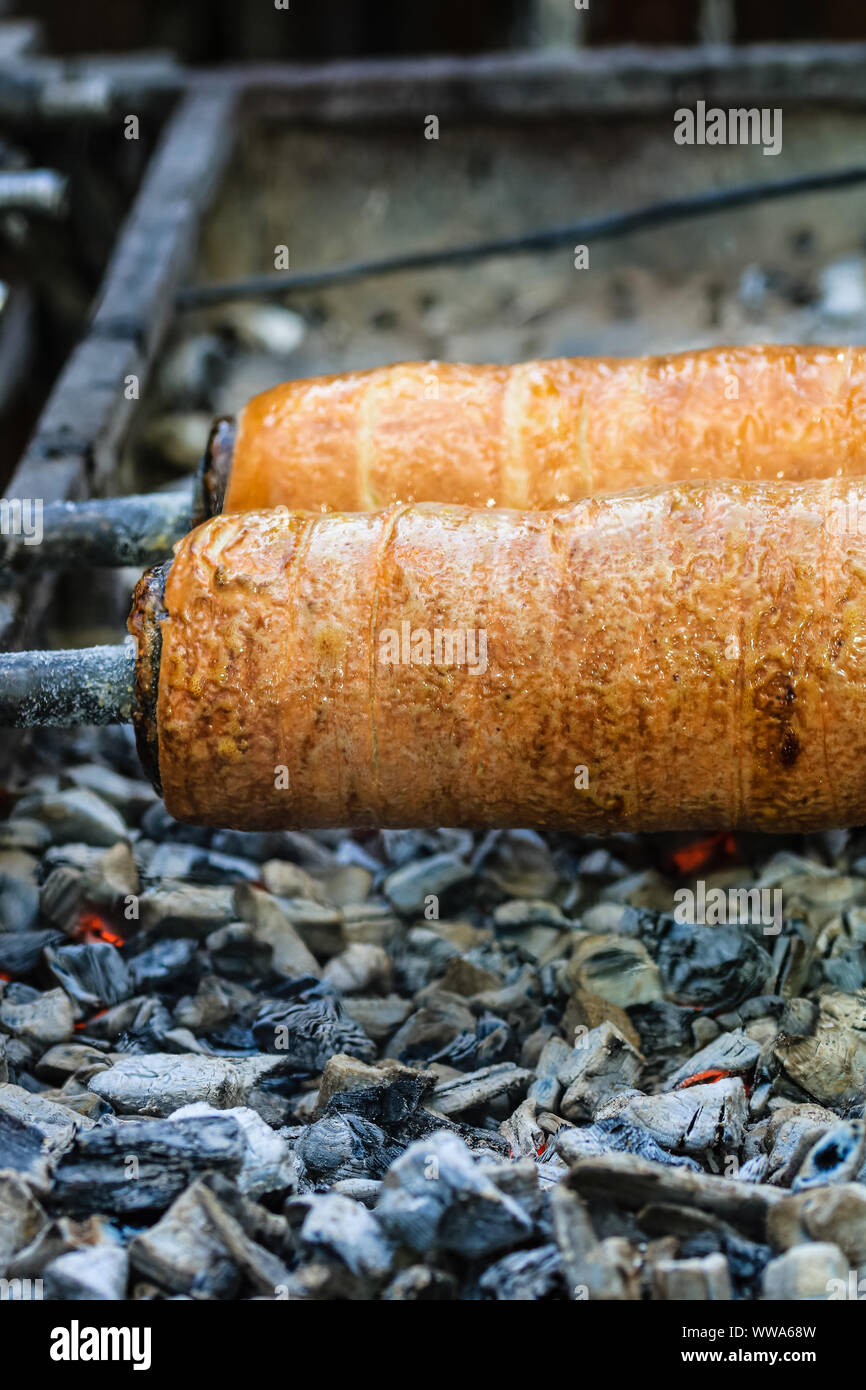Preparation of the famous, traditional and delicious Hungarian Chimney ...