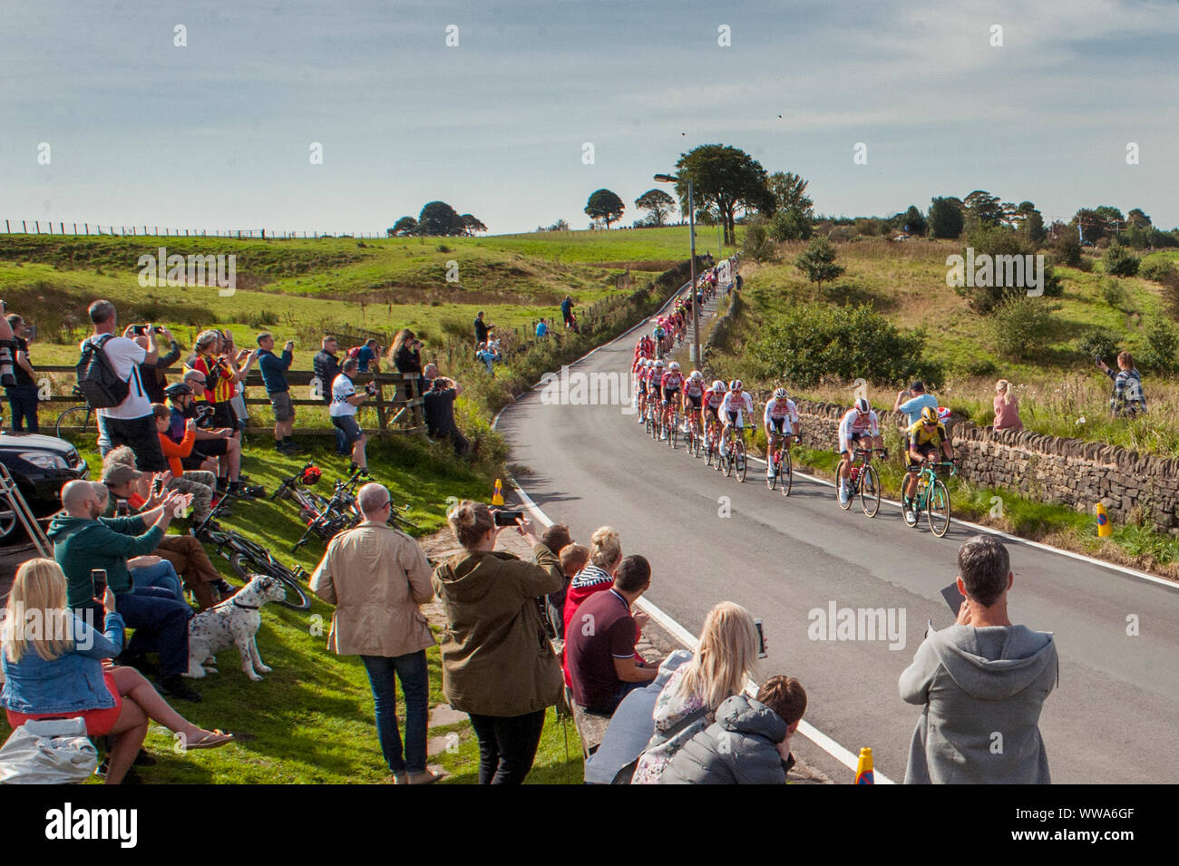 Competitors cycle across the top of Werneth Low Country Park during ...