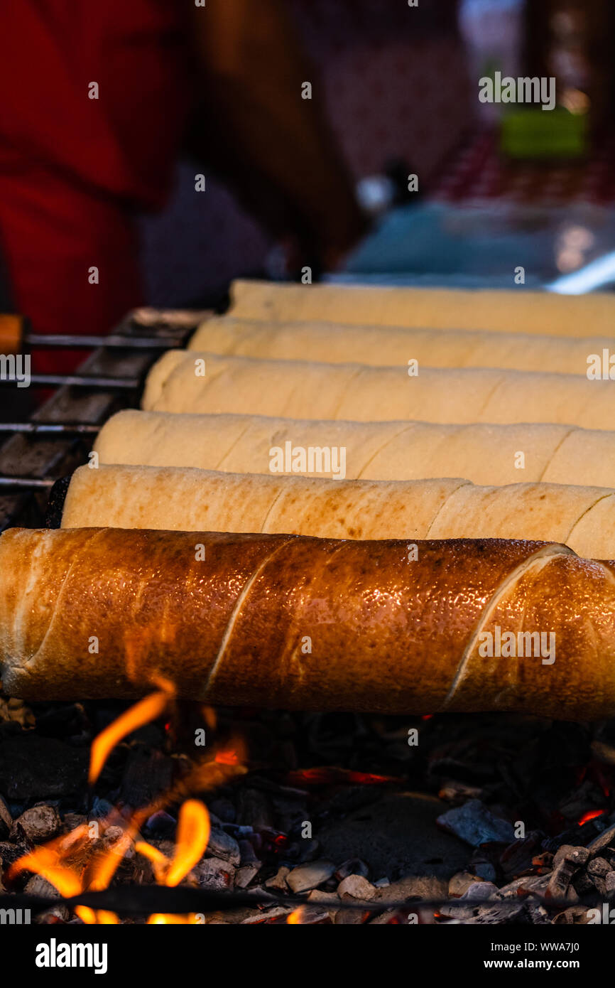 Preparation of the famous, traditional and delicious Hungarian Chimney ...