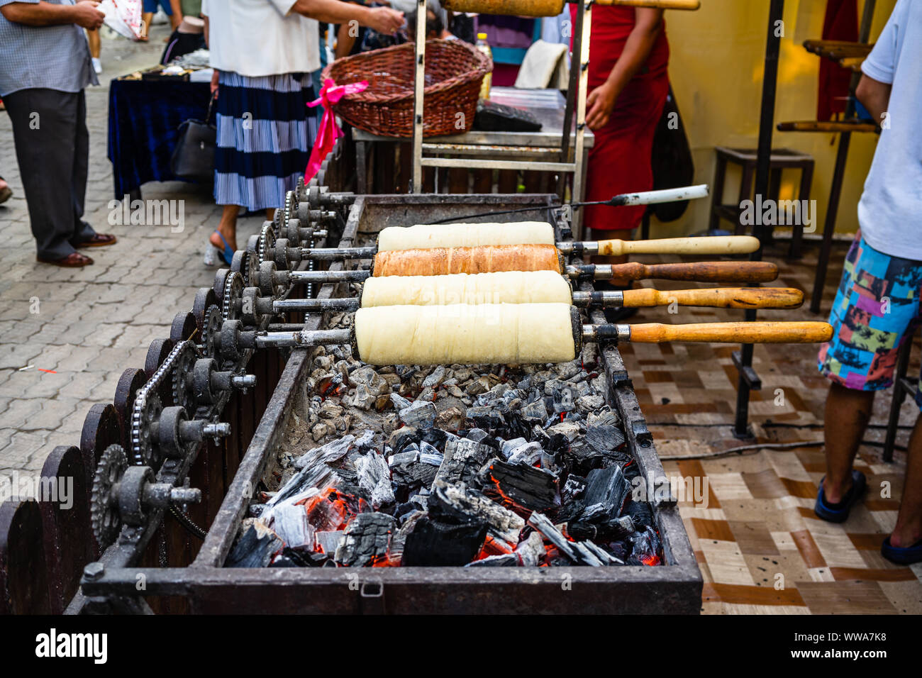 Preparation of the famous, traditional and delicious Hungarian Chimney ...