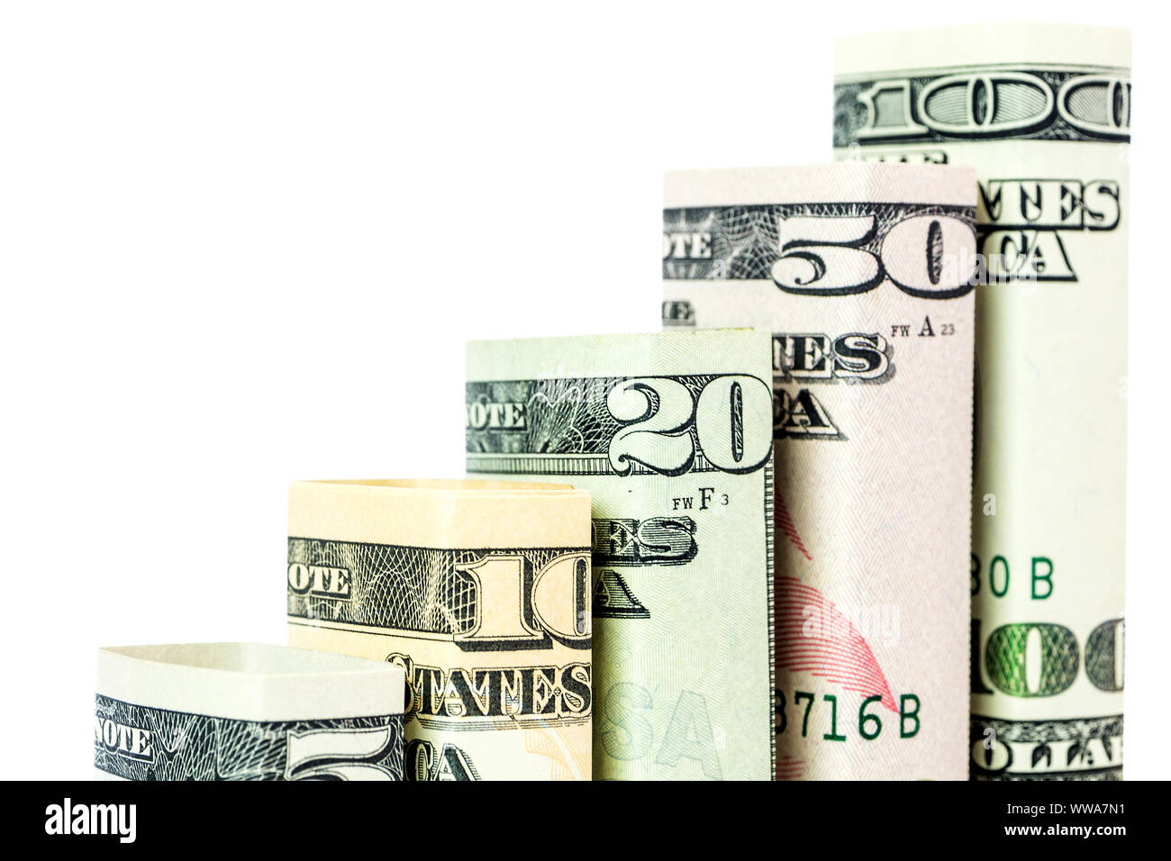 rising steps made of blocks of all american dollar banknotes in all ...