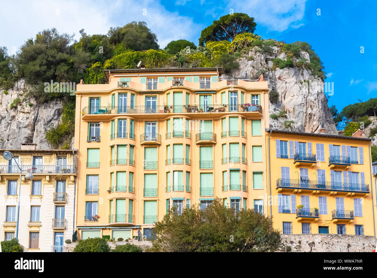 Nice, France, colorful facades, with typical windows and shutters Stock ...