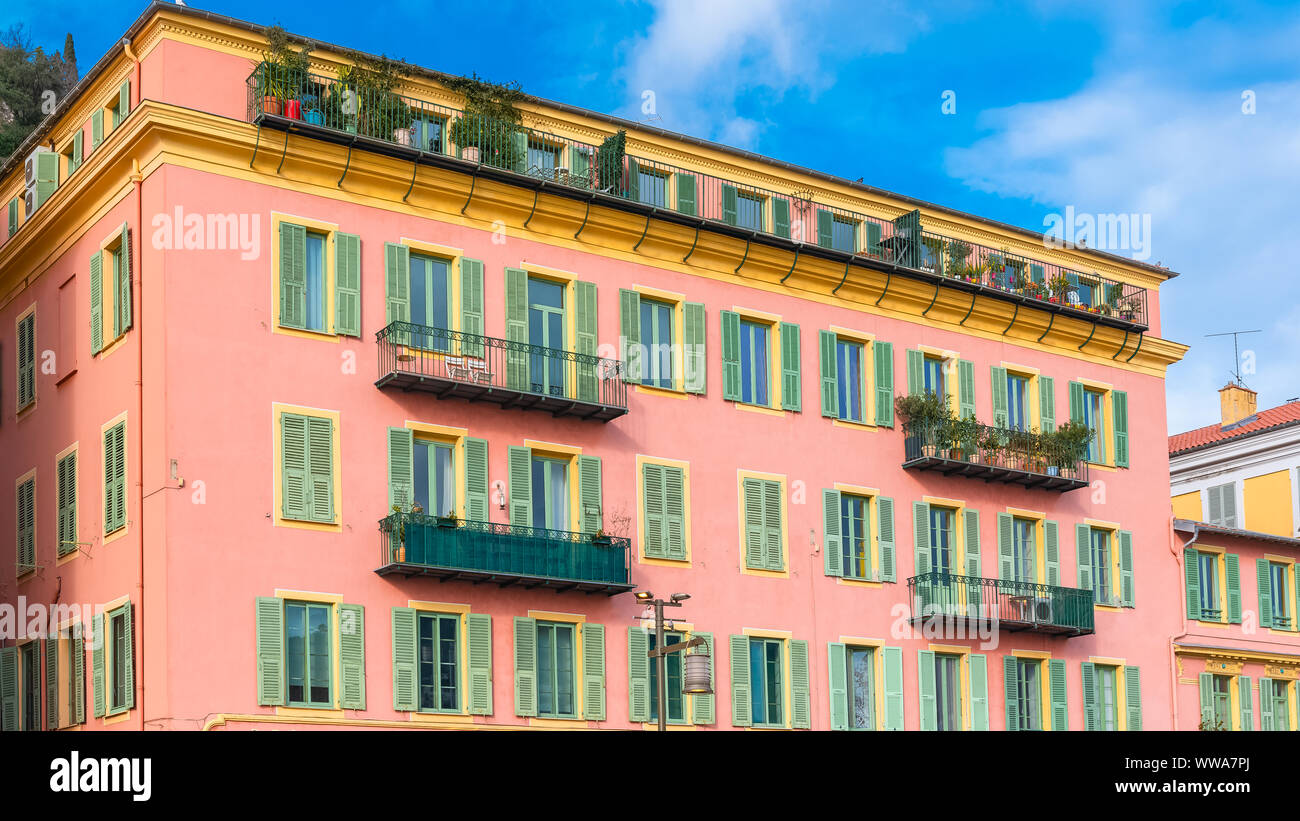 Nice, France, colorful facades, with typical windows and shutters Stock ...