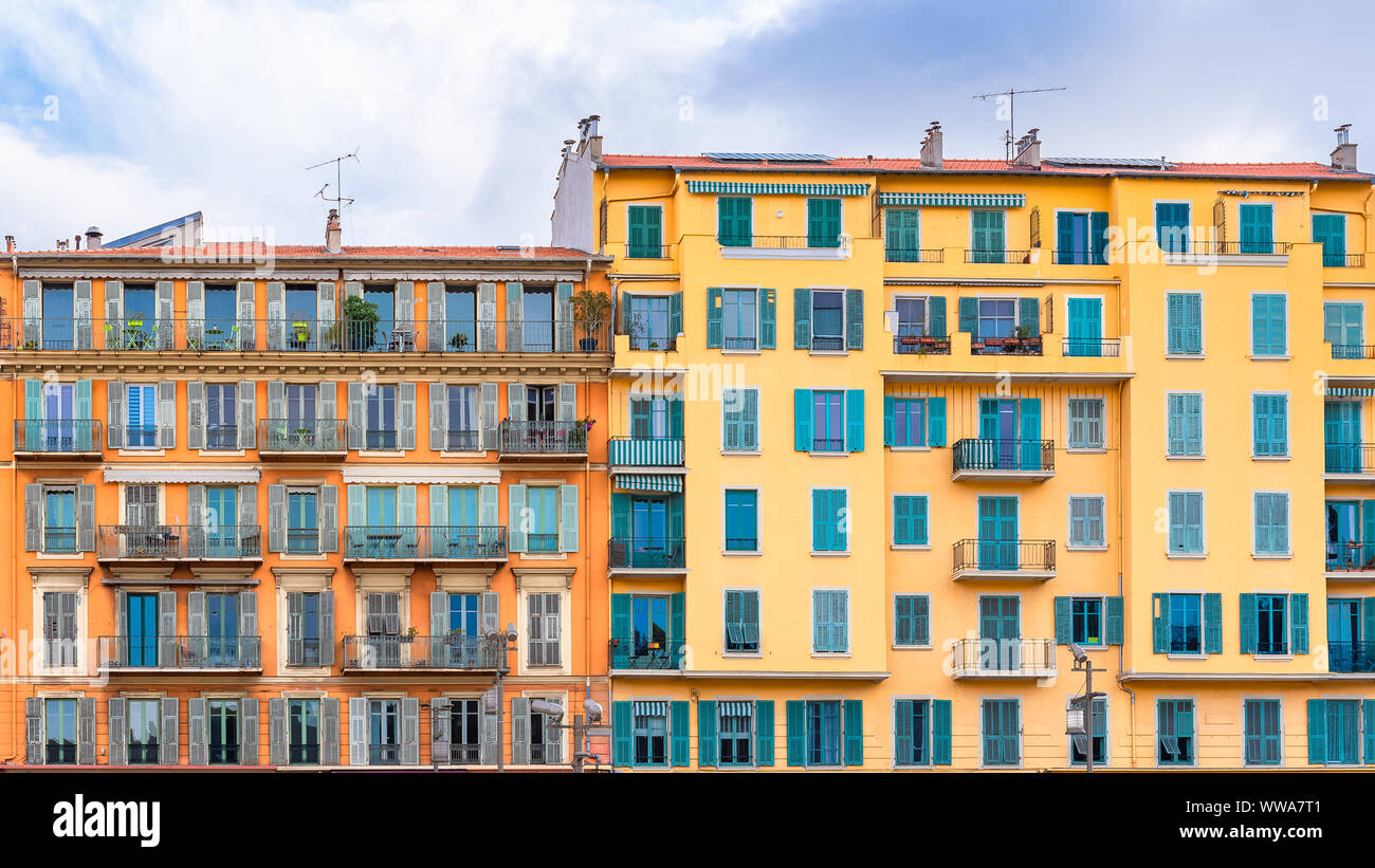 Nice, France, colorful facades, with typical windows and shutters Stock ...